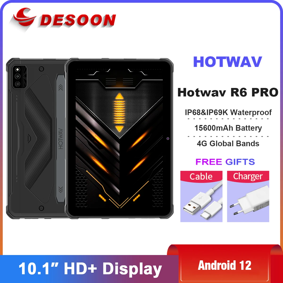 Hotwav r6 pro tablet áspero 15600mah android 12 10.1 Polegada hd + almofada 8gb 128gb octa ...