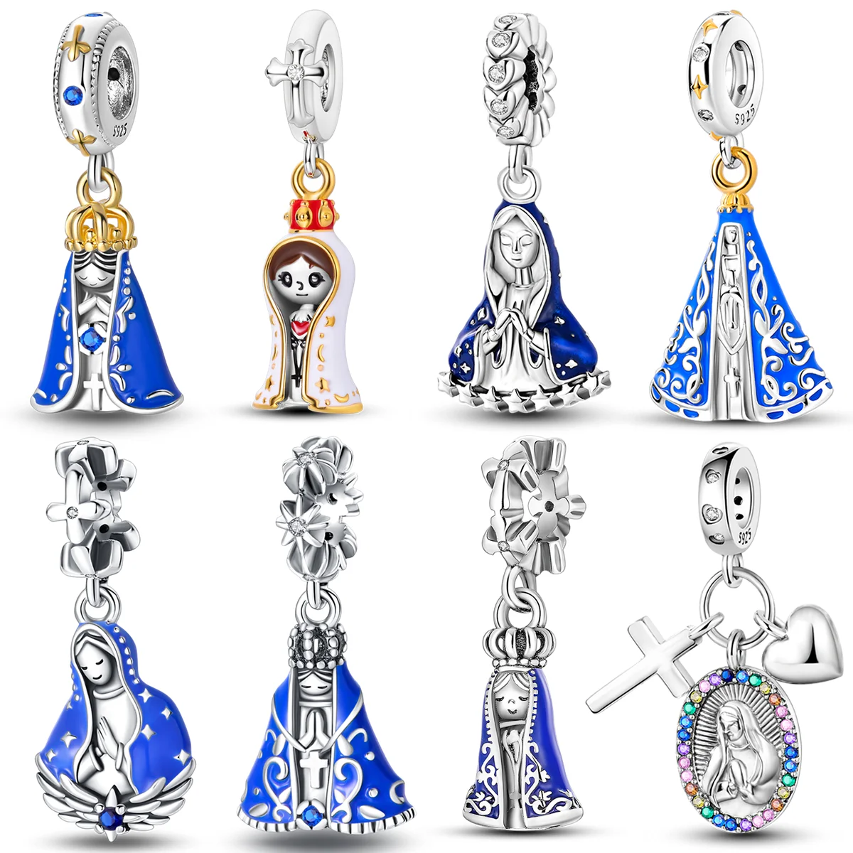 925-Sterling-Silver-Our-Lady-Charms-Bead-The-Virgin-Mary-Dangle-Fit ...