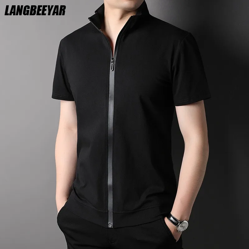 Camiseta-de-manga-corta-con-cremallera-para-hombre-ropa-informal-de ...