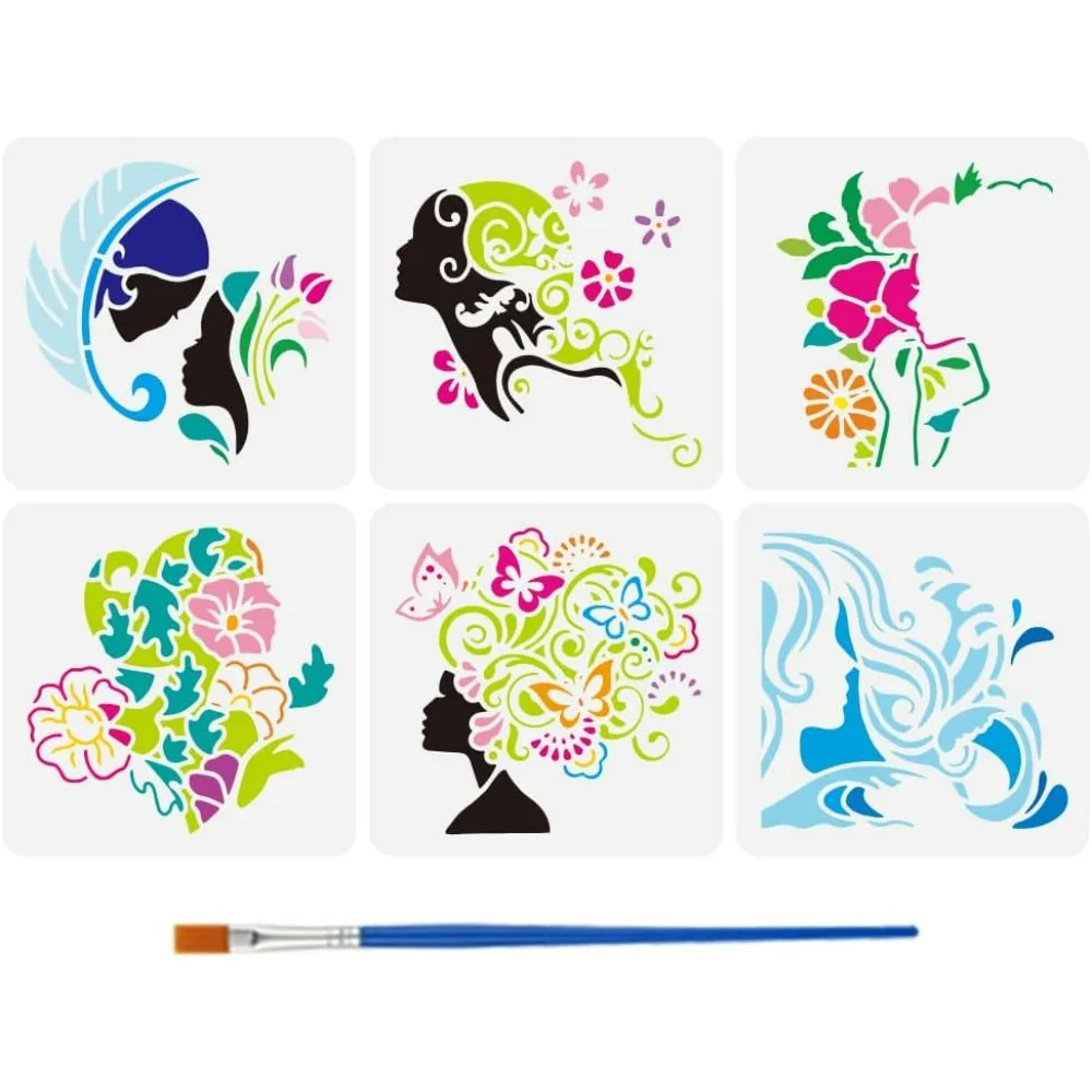 6 Pcs Abstract Woman Portrait Painting Stencil with Paint Brush 5.9x5 ...