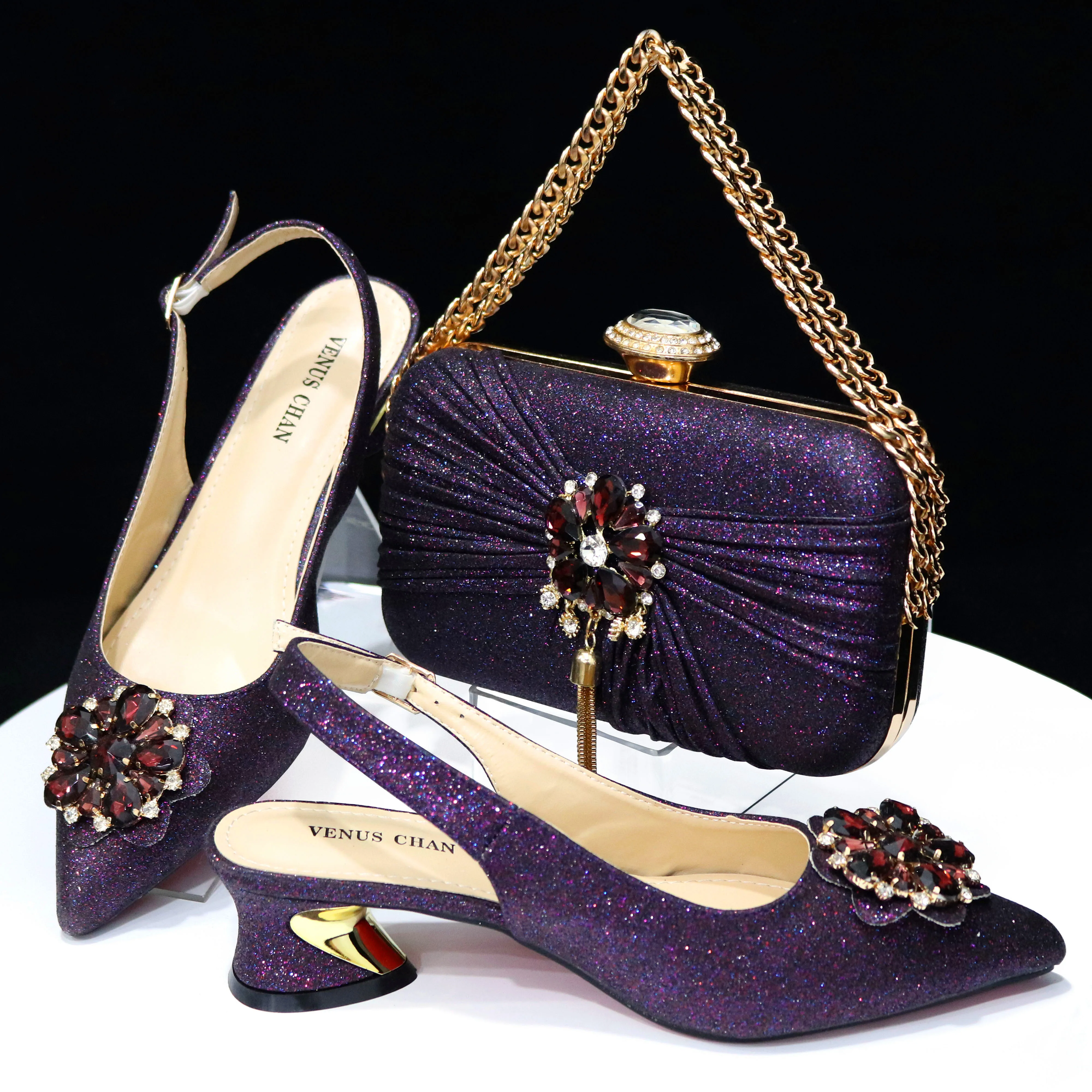 Doershow-new-come-Matching-Women-Shoe-and-Bag-Set-Decorated-purple ...