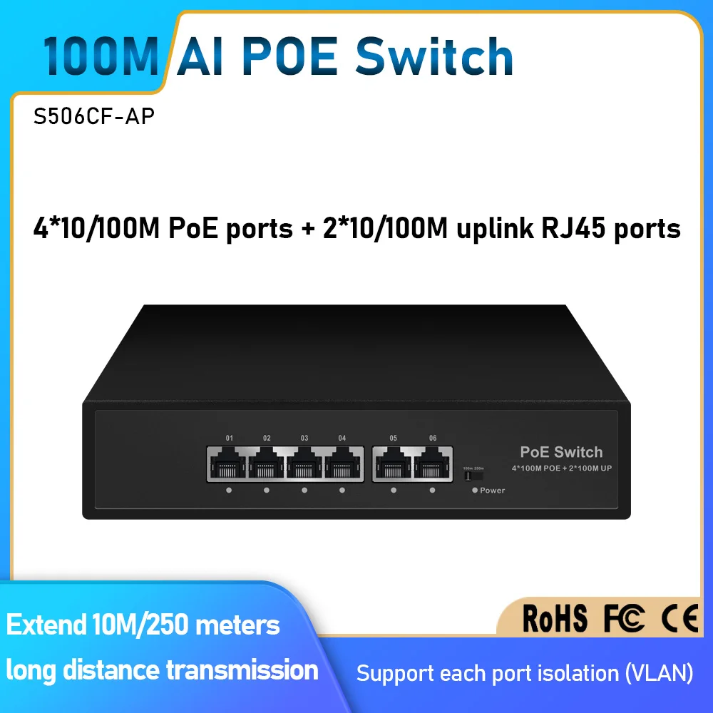 POE-Switch-6-Ports-10-100M-AI-Smart-Ethernet-Switch-with-2-100M-RJ45 ...
