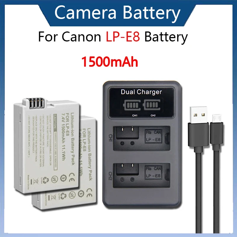 1500mAh-LP-E8-Bateria-LP-E8-LPE8-Battery-Charger-for-Canon-EOS-550D ...