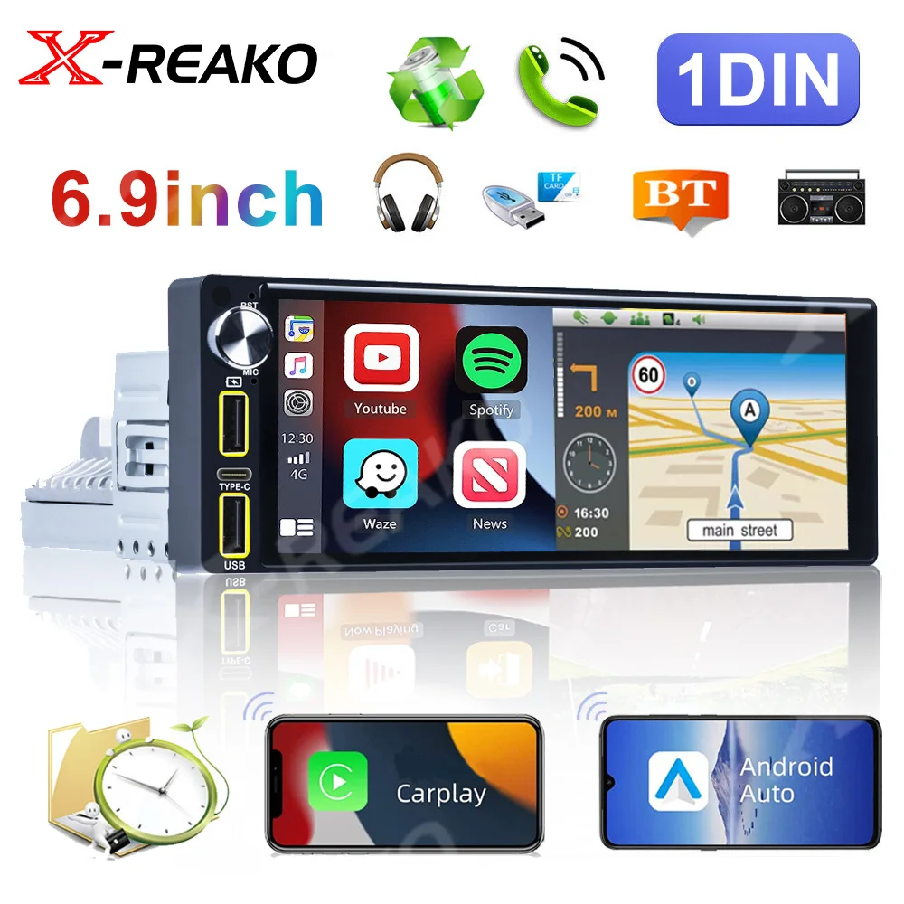 X-REAKO-1-Din-Carplay-Auto-Universal-6-9-inch-Radio-RDS-Android-Touch ...