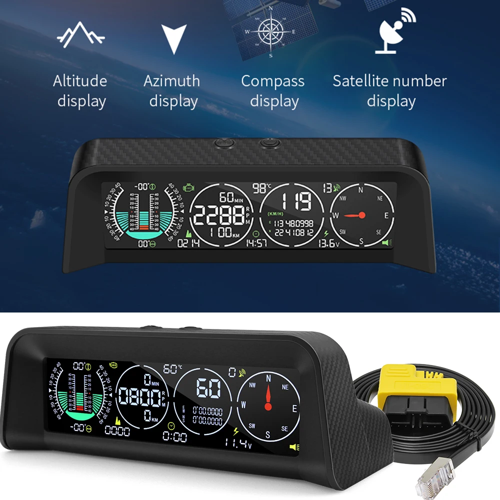 Car Head Up Display OBD+GPS Speedometer Tachometer Compass Voltage LCD ...