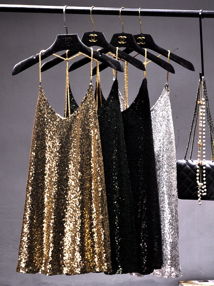 Dresses for Women Party Metal Chain Hanging Neck Long Render In ...
