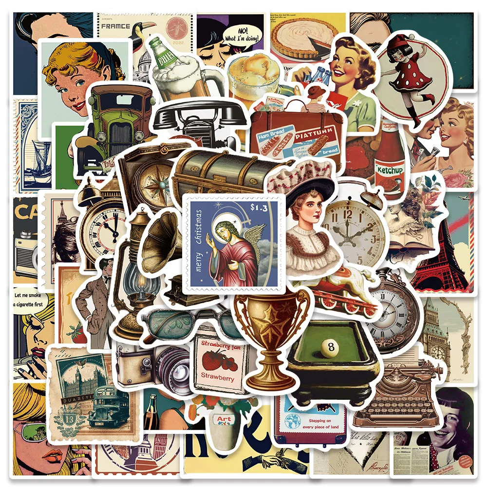 50PCS-Yellowed-Vintage-POP-Girl-Retro-Art-Poster-Stickers-Decal-DIY ...