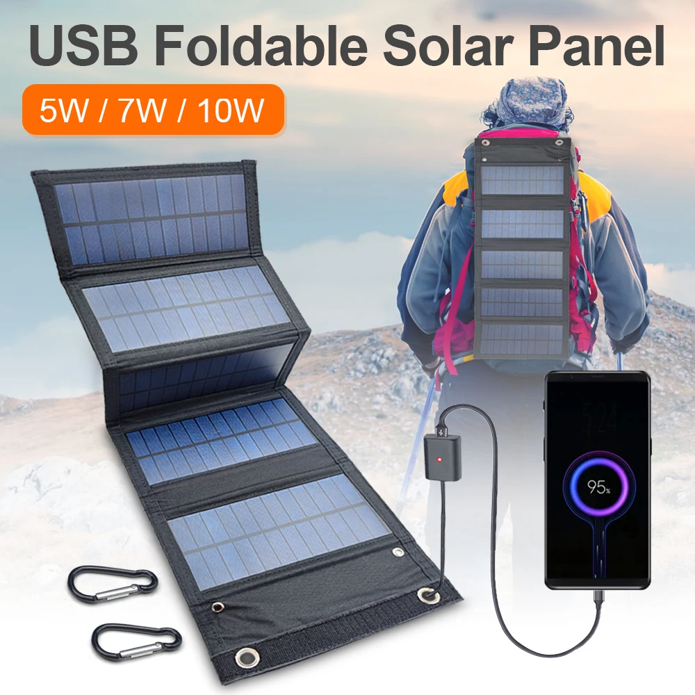 Chargeur de téléphone à panneau solaire pliable, USB, 5V, 5W, 7W, 10W, banques d'alimentation ...