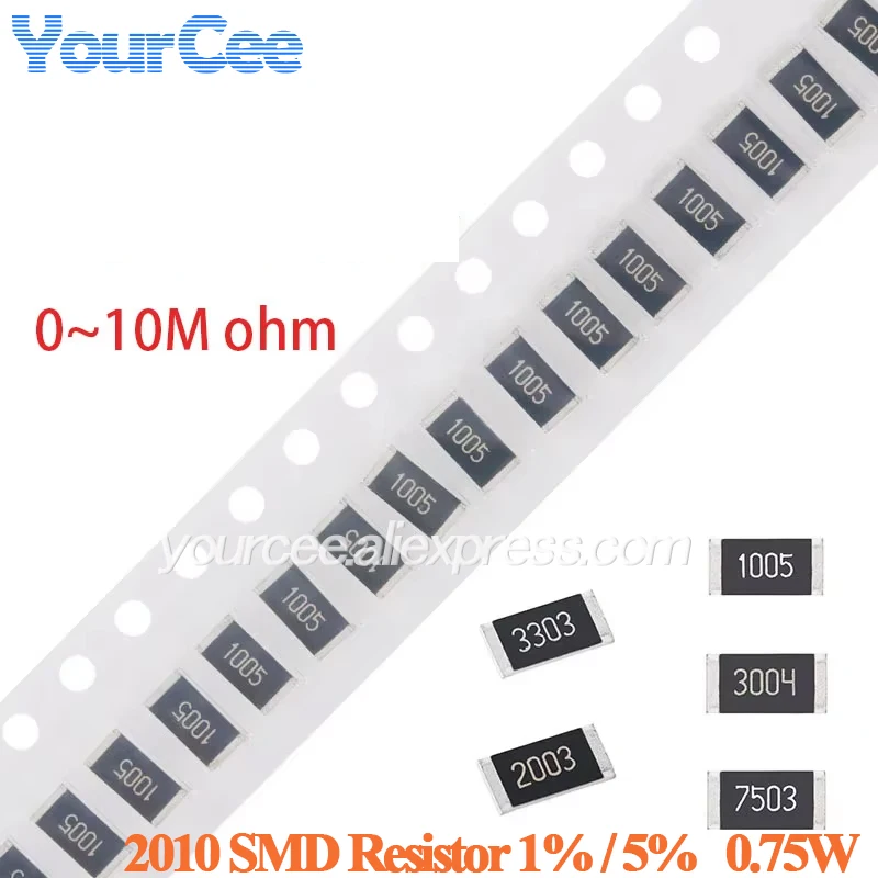 50pcs 2010 SMD Resistor 1% 5% 0.75W 0~10M 0 0.1 0.2 1 2.2 5.6 6.8 10 47 ...