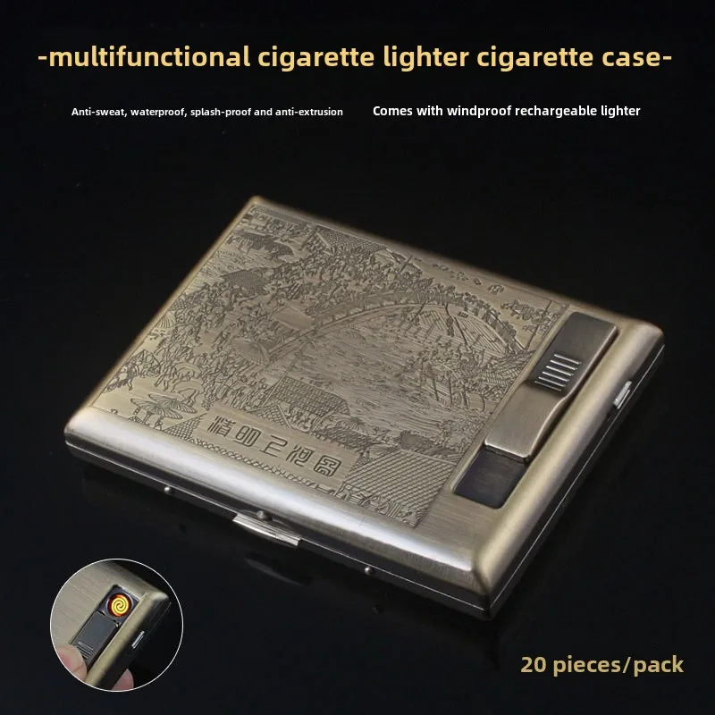 Bronze flower multifunctional cigarette case cigarette lighter with USB ...