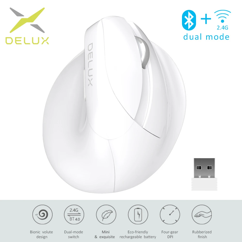 Delux M618 Mini Wireless White Mouse Bt 4.0+2.4ghz Dual Mode Ergonomic ...