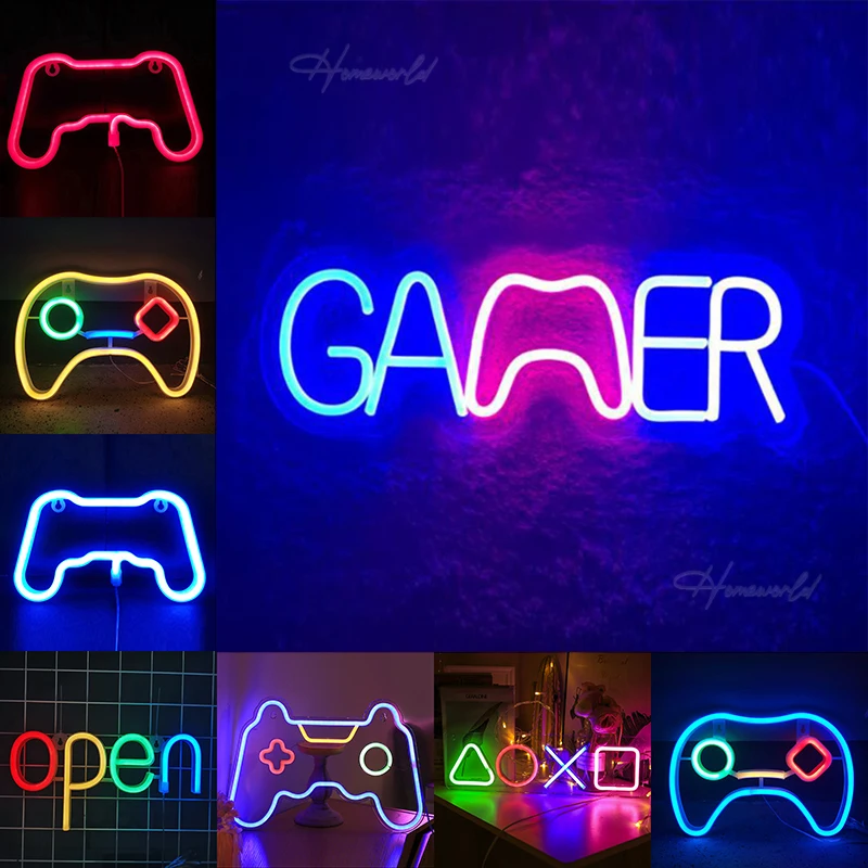 LED Game Neon Signs Light Gamepad Shape Decor Lamp Gaming Room Wall ...