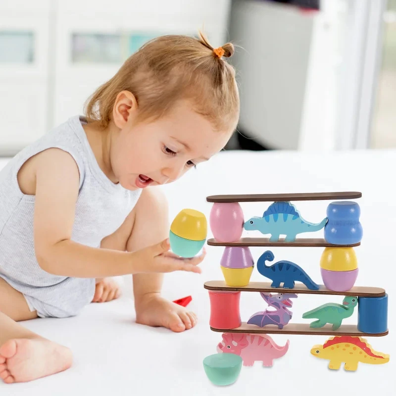 Wooden-Dinosaur-Stacking-Blocks-Montessori-Balance-Competition-Game ...