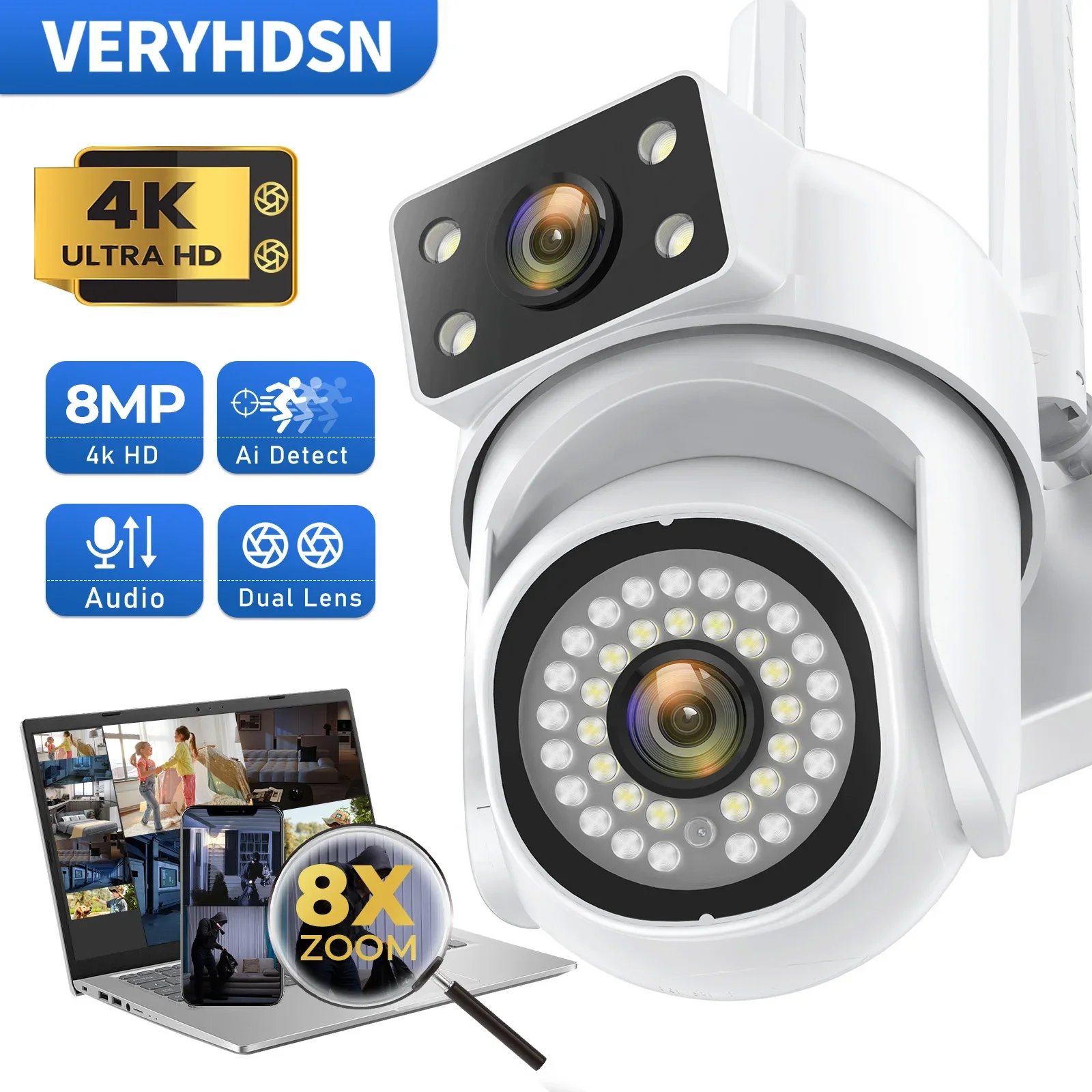 1-2PCS-HD-8MP-PTZ-Wifi-Camera-Four-Screens-Full-Color-Night-Vision ...