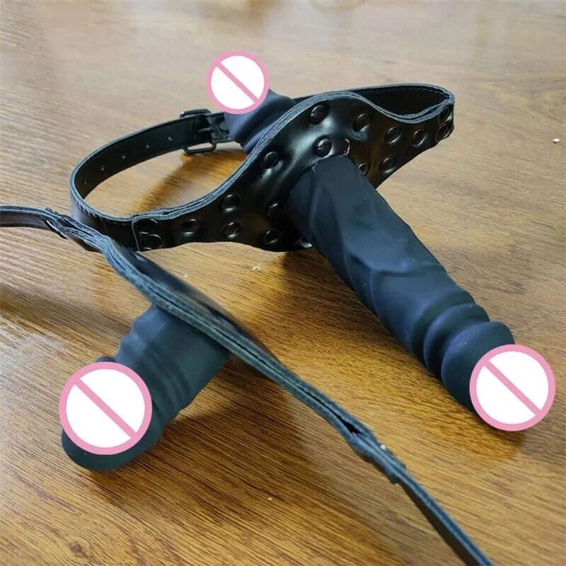 Double Ended Dildo Penis Plug Open Mouth Gag Head Strapon Simulation SM Harness Straps BDSM ...