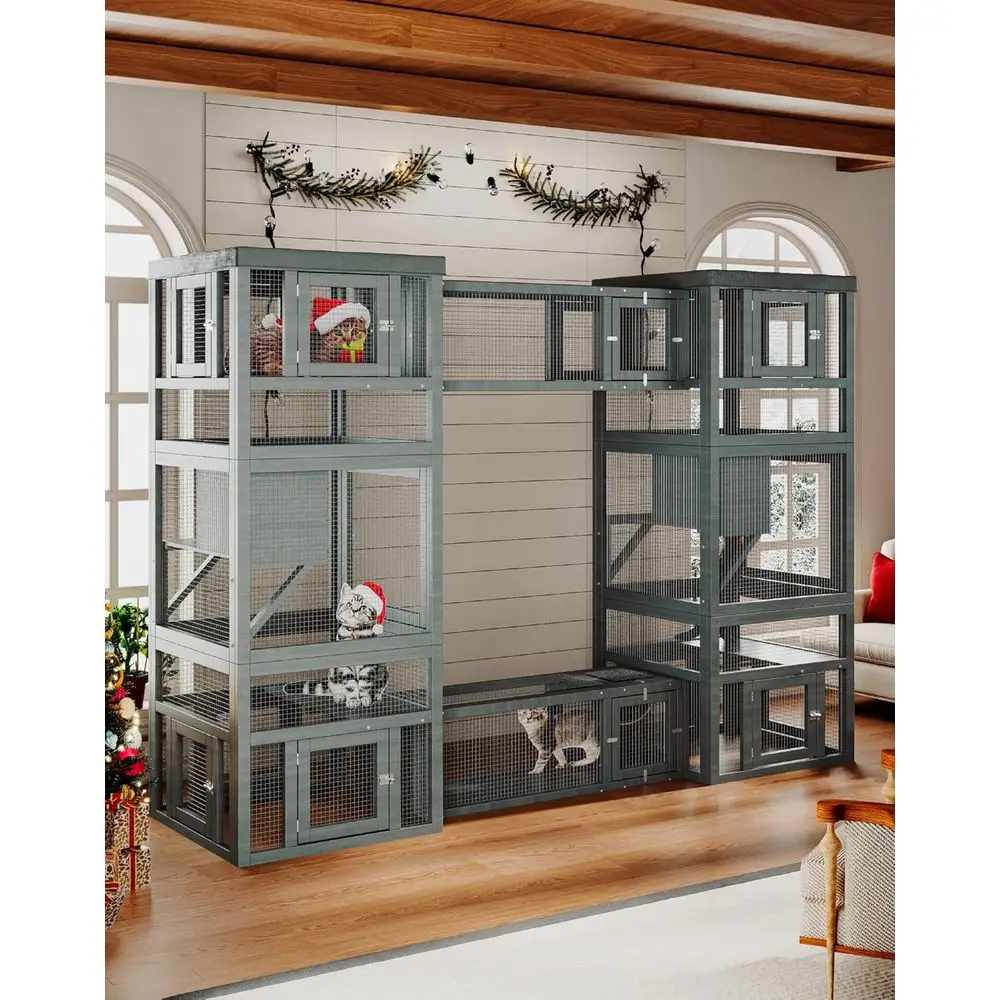 4-Piece Outdoor/Indoor Catio Set: 2 Enclosed Cat Playgrounds & 2 ...