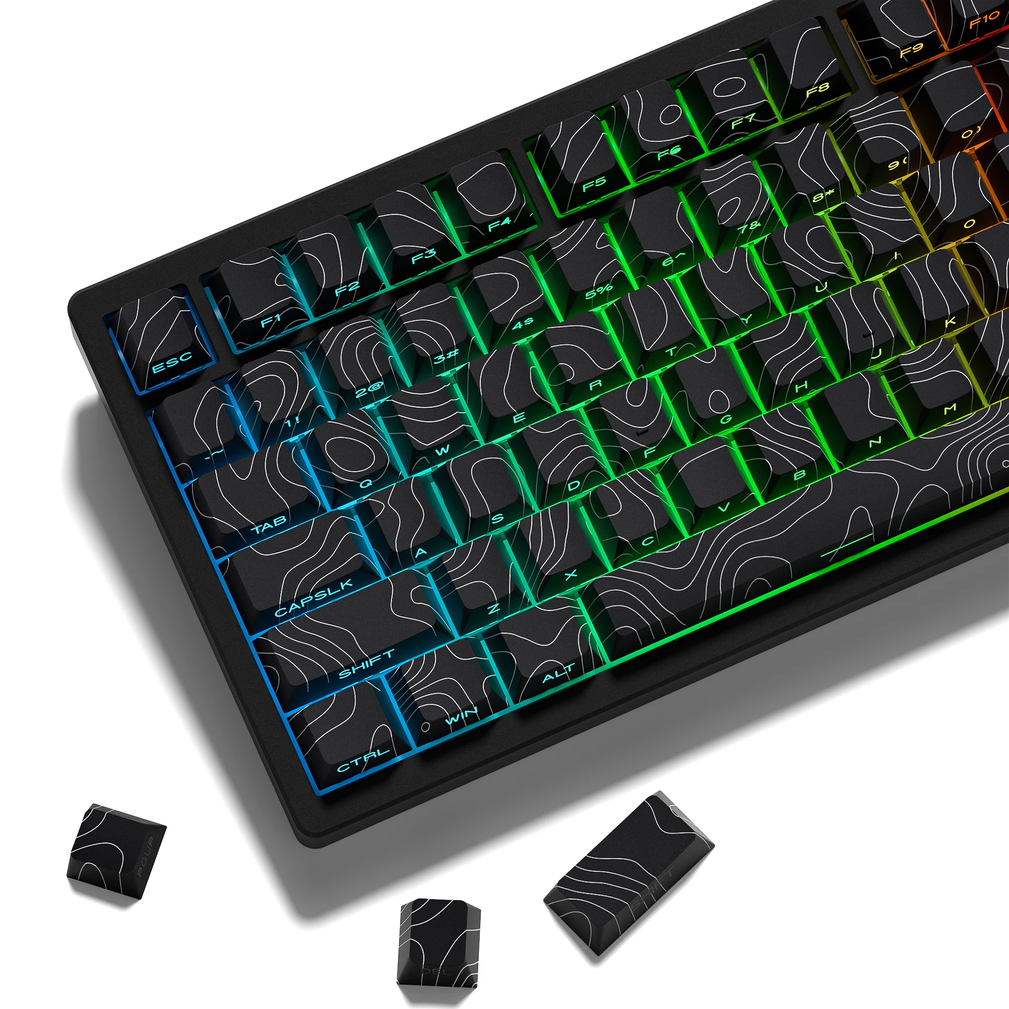 130 Keys Black Topographic Dye-Sub Shine Key Cap Through Key Cap Side ...