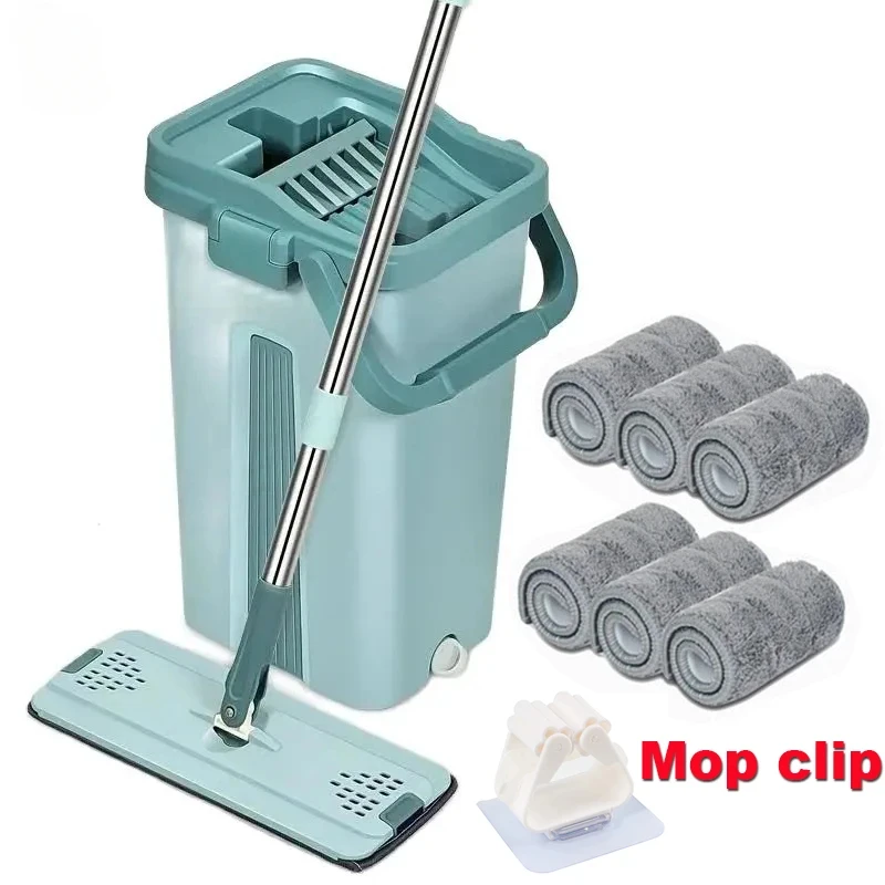 Flat-Squeeze-Mop-with-Bucket-Hand-Free-Wringing-Floor-Cleaning-Mop ...