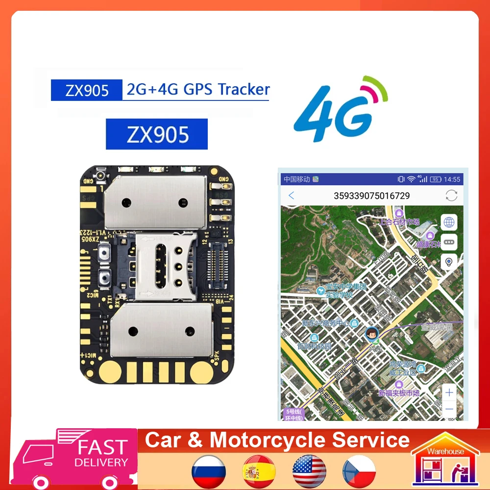 Mini GPS Tracker ZX905 2G + 4G Chip LTE CAT-1 Tracking PCBA GPS Módulo ...