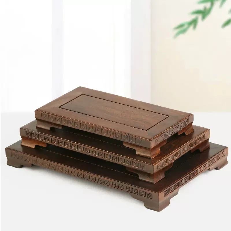 Rectangular wooden base Square base Vase solid wood stone ornaments ...