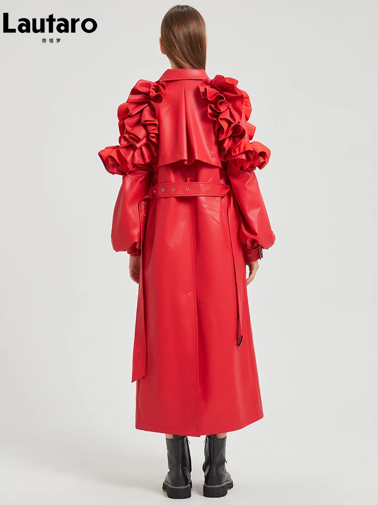 Lautaro-Spring-Autumn-Long-Ruffled-Soft-Pu-Leather-Trench-Coat-for ...