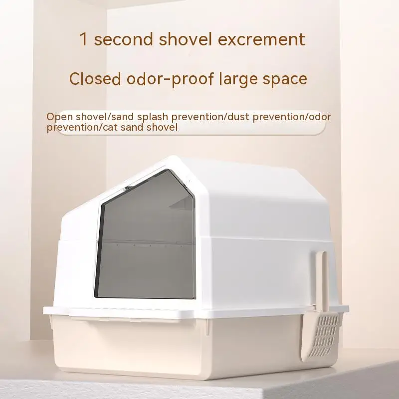 Fully Enclosed Cat Litter Box Anti-splash Anti-odor Tasteless Flip-top ...