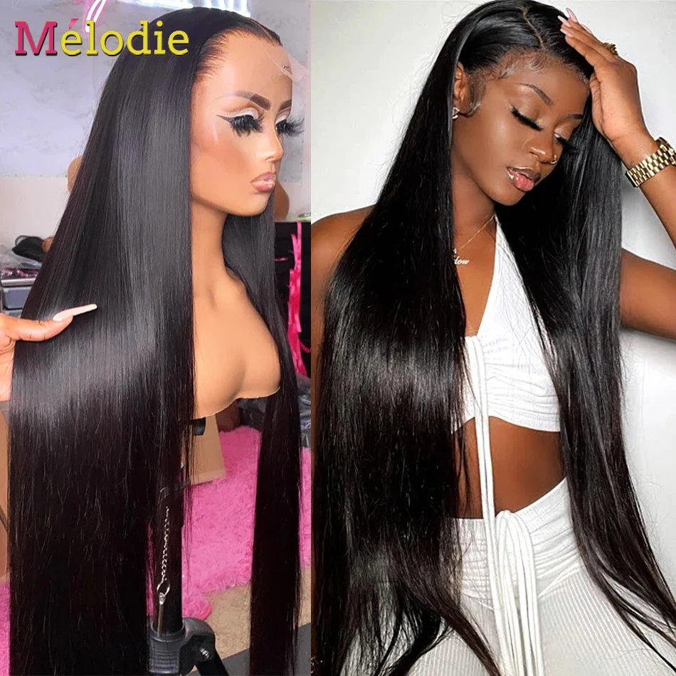 MELODIE Bone Straight 13X4 13x6 Lace Front Human Hair Wigs Brazilian 30 32 Inch Lace Closure Wig ...