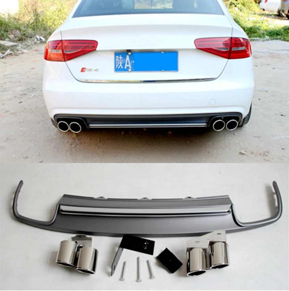 PP-Rear-Bumper-Lip-Diffuser-exhaust-end-pipe-for-Audi-A4-B8-B8-5 ...