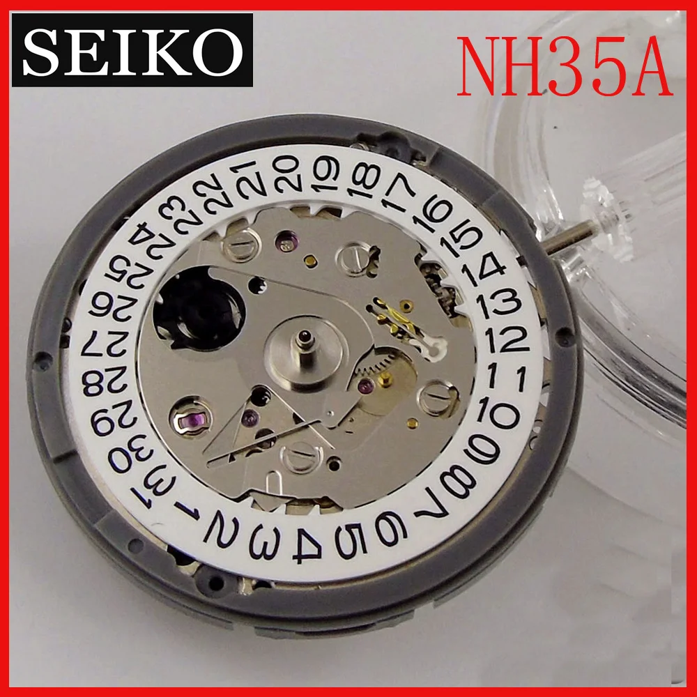 Japan Seiko NH35A Mechanical Movement NH35 White Datewheel 24 Jewels ...