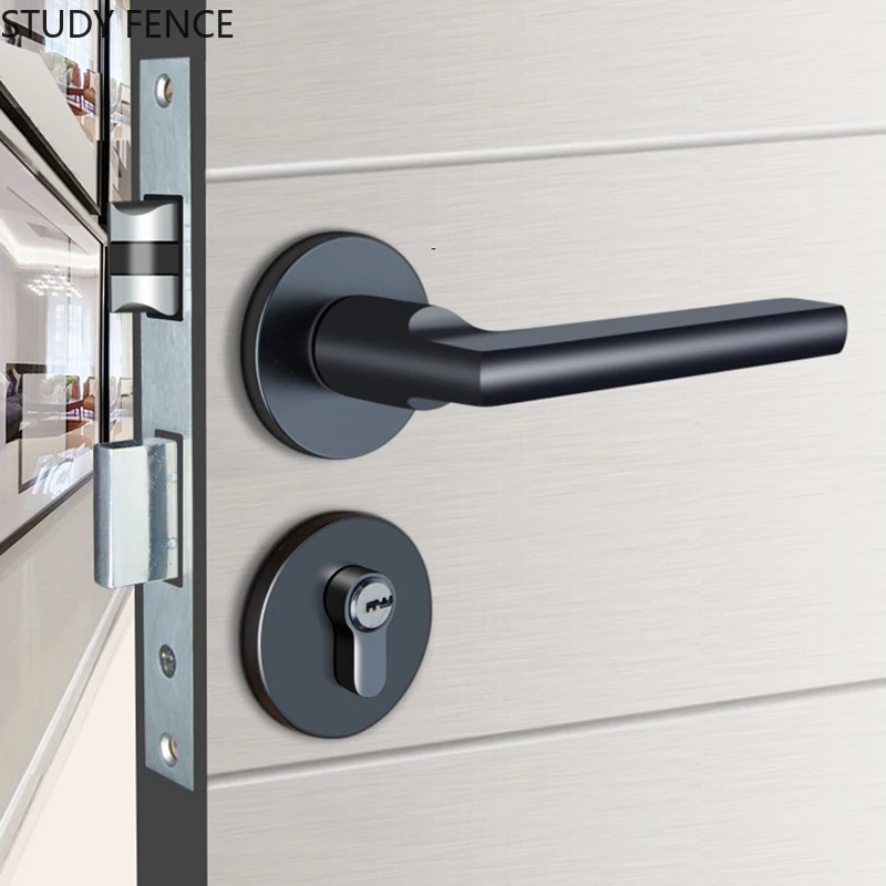1-Set-Locks-Indoor-Doors-Silent-Handles-Door-Locks-Black-Door-Lock ...