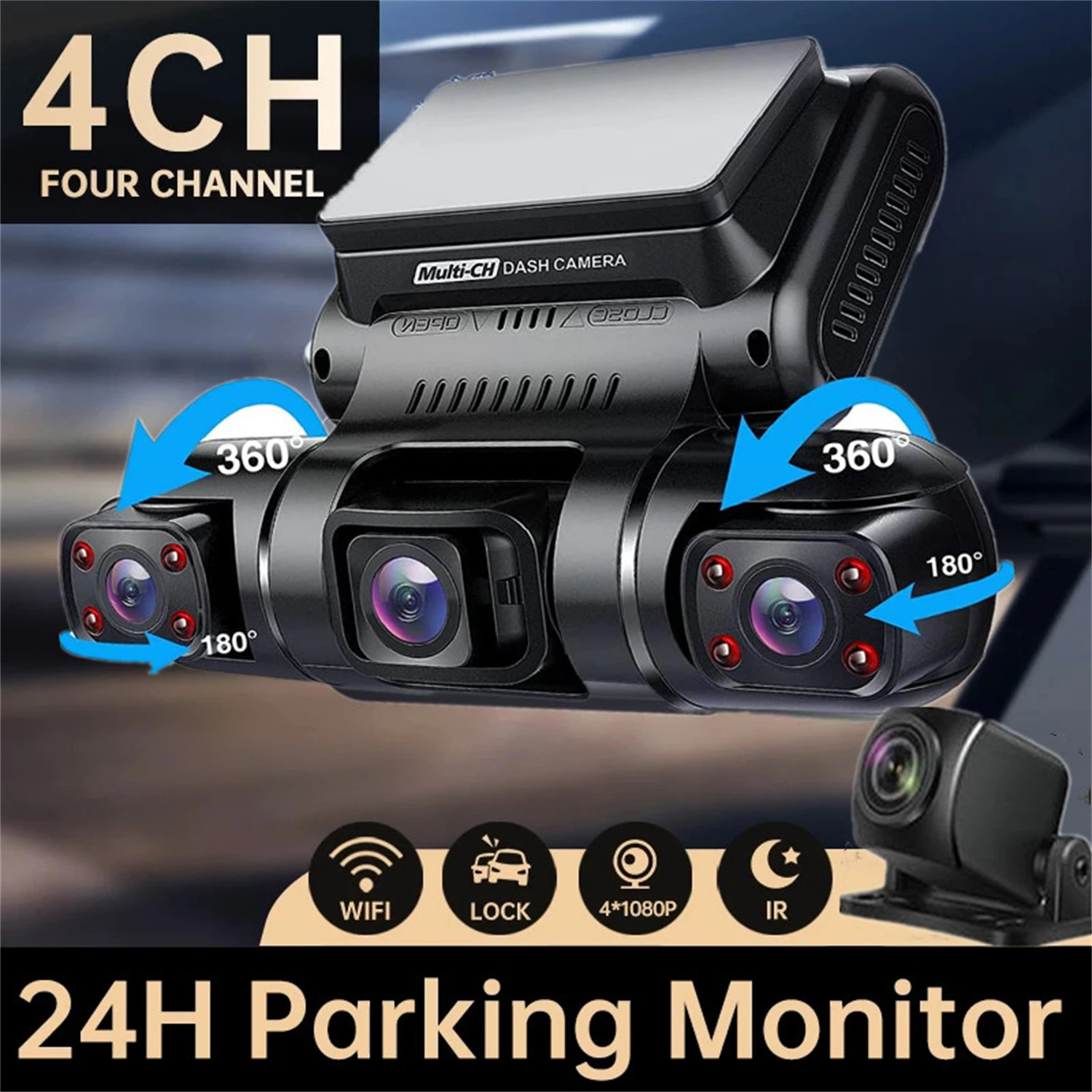 4 Channel Car Dvr 4 Lens 1080p 170° With Rear Camera Dash Cam Wifi Wdr ...