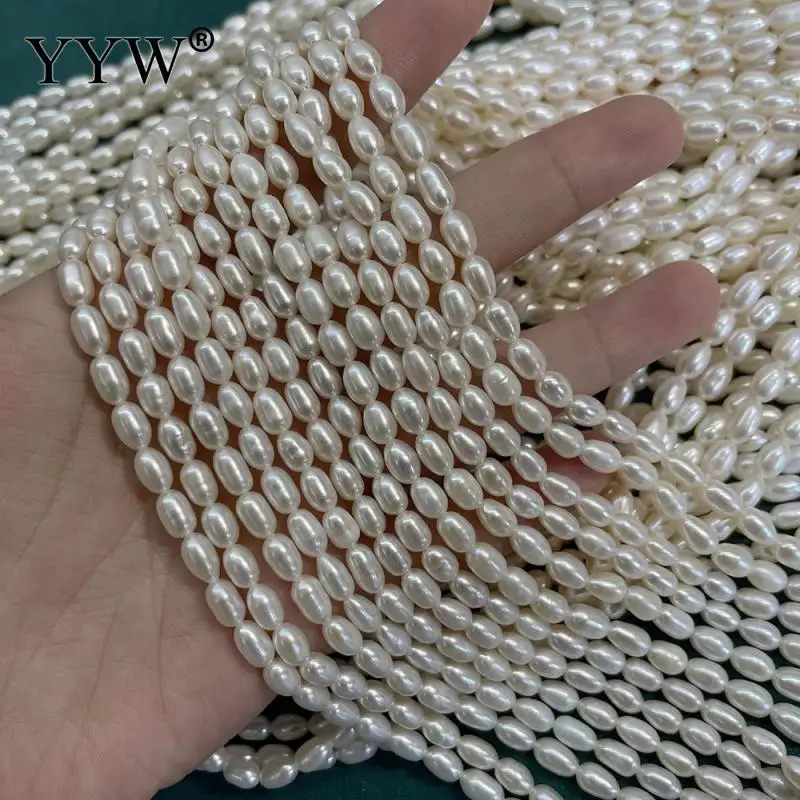 Grade AAA Cultured Rice Freshwater Pearl Beads White 4 5mm Real Natural ...