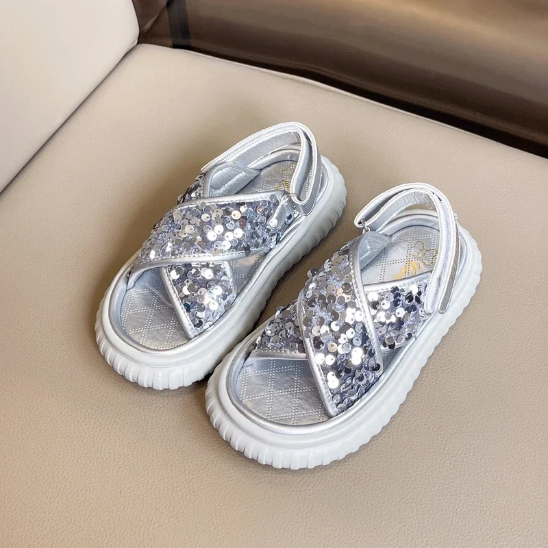 Kids Sandals for Girls Summer Thick Bottom Princess Sequins Sandals ...