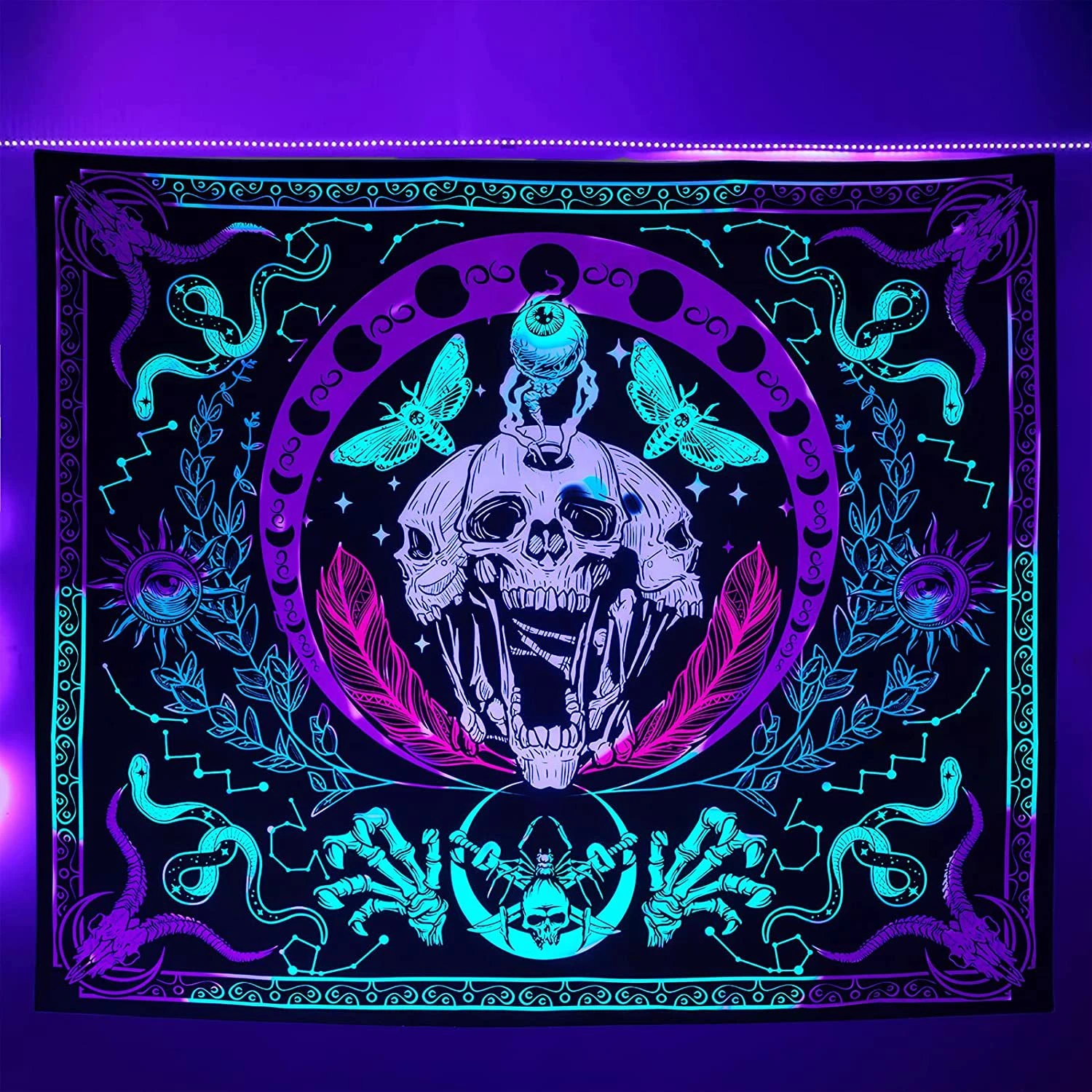 Skull Blacklight Tapestry UV Reactive Skeleton Halloween Tapiz Glow In ...