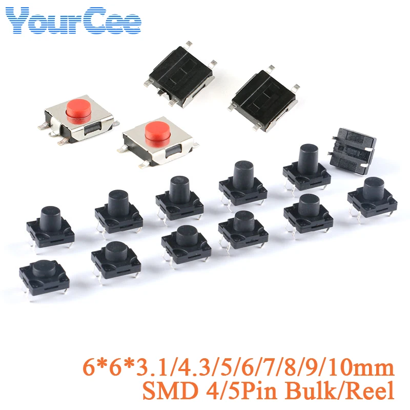 100pcs/20pcs Micro Switch 6×6 3.1/4.3/5/6/7/8/9/10MM Momentary Switch ...