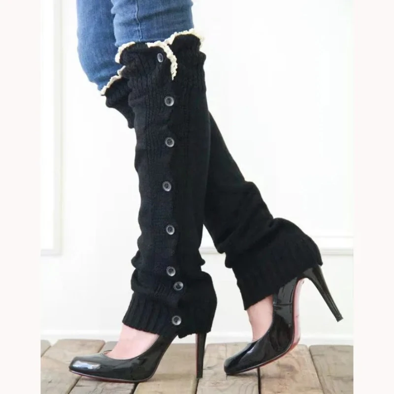 Women's Leg Guards Autumn and Winter New Lace Lace Buttons Warm Long Jk ...