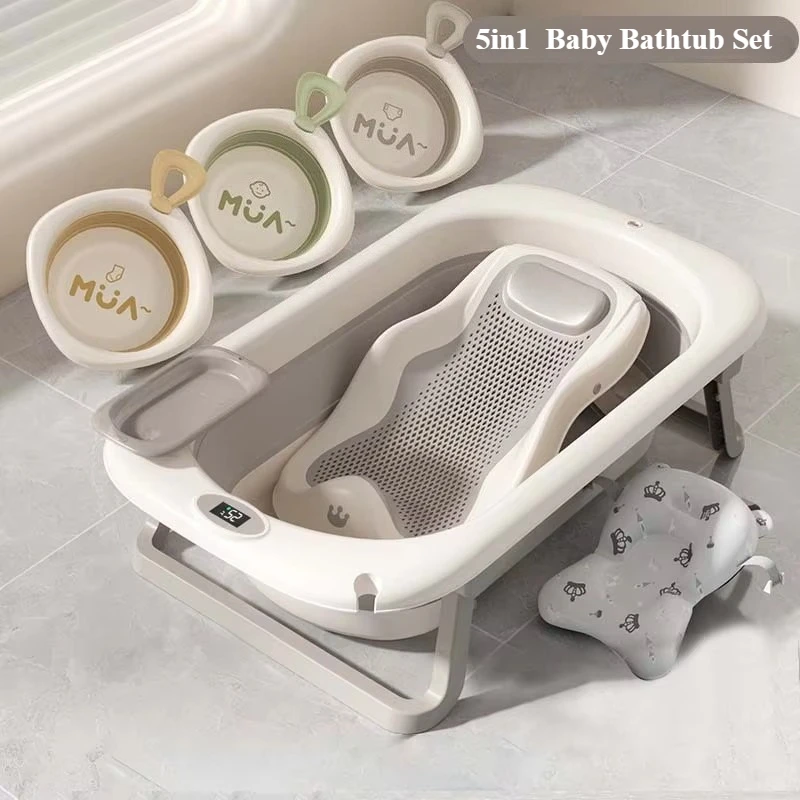 5 in 1 Baby Bathtub Set Newborn Baby Sitting and Lying Shower Basin ...