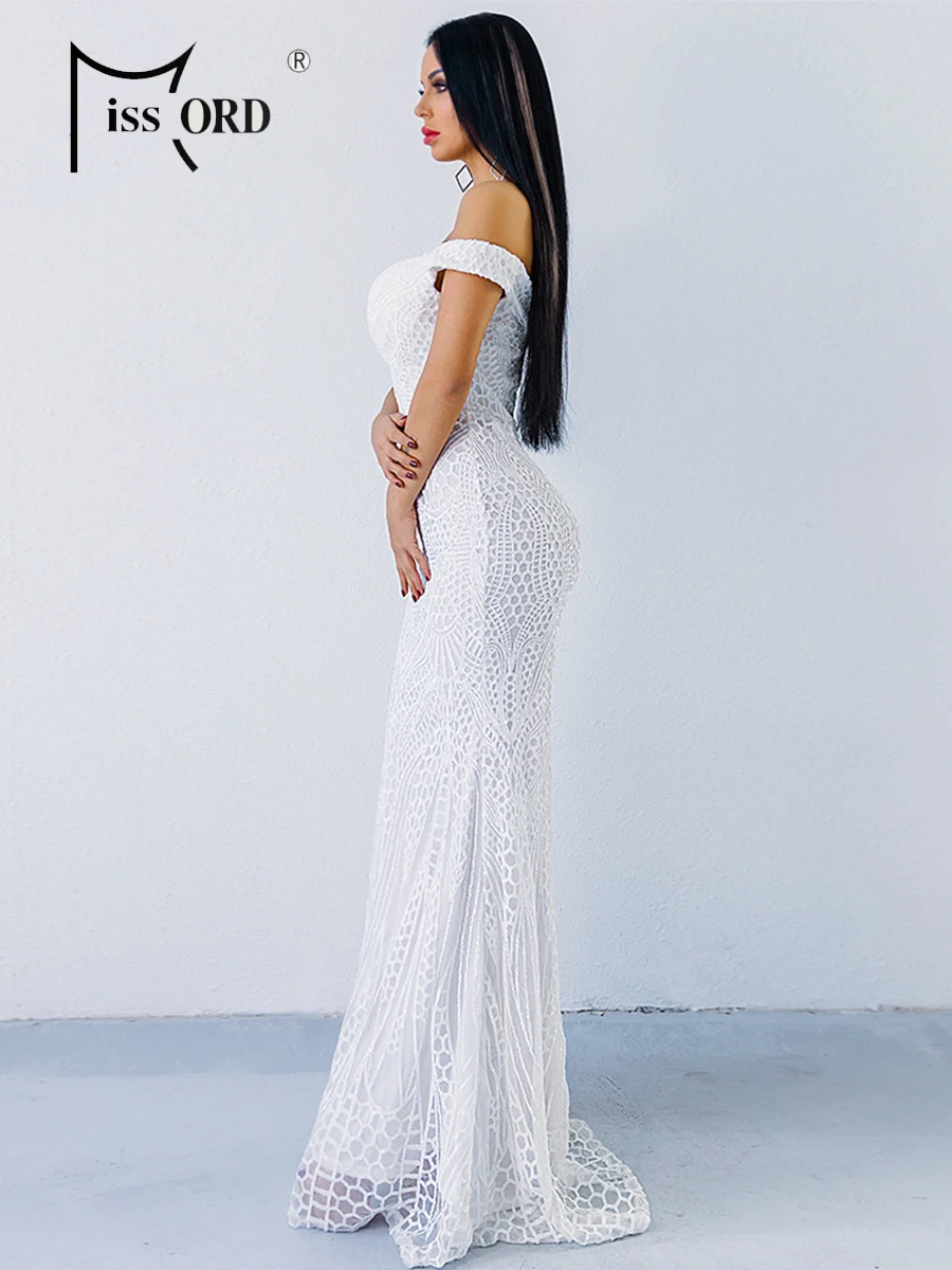 Missord Gold Long Evening Dress Women Off Shoulder Sequin Backless