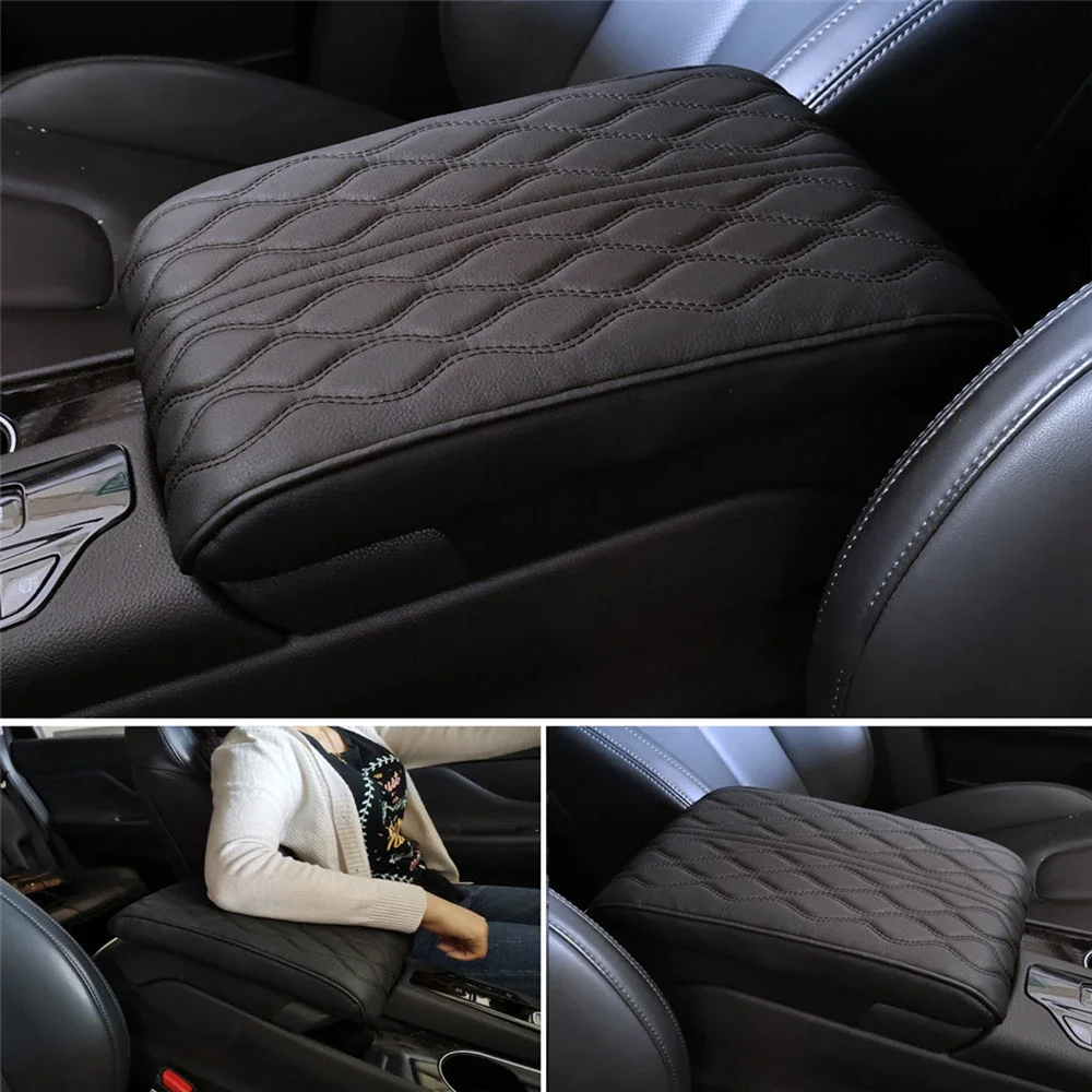 Leather-Car-Central-Armrest-Soft-Pad-Black-Auto-Center-Console-Arm-Rest ...
