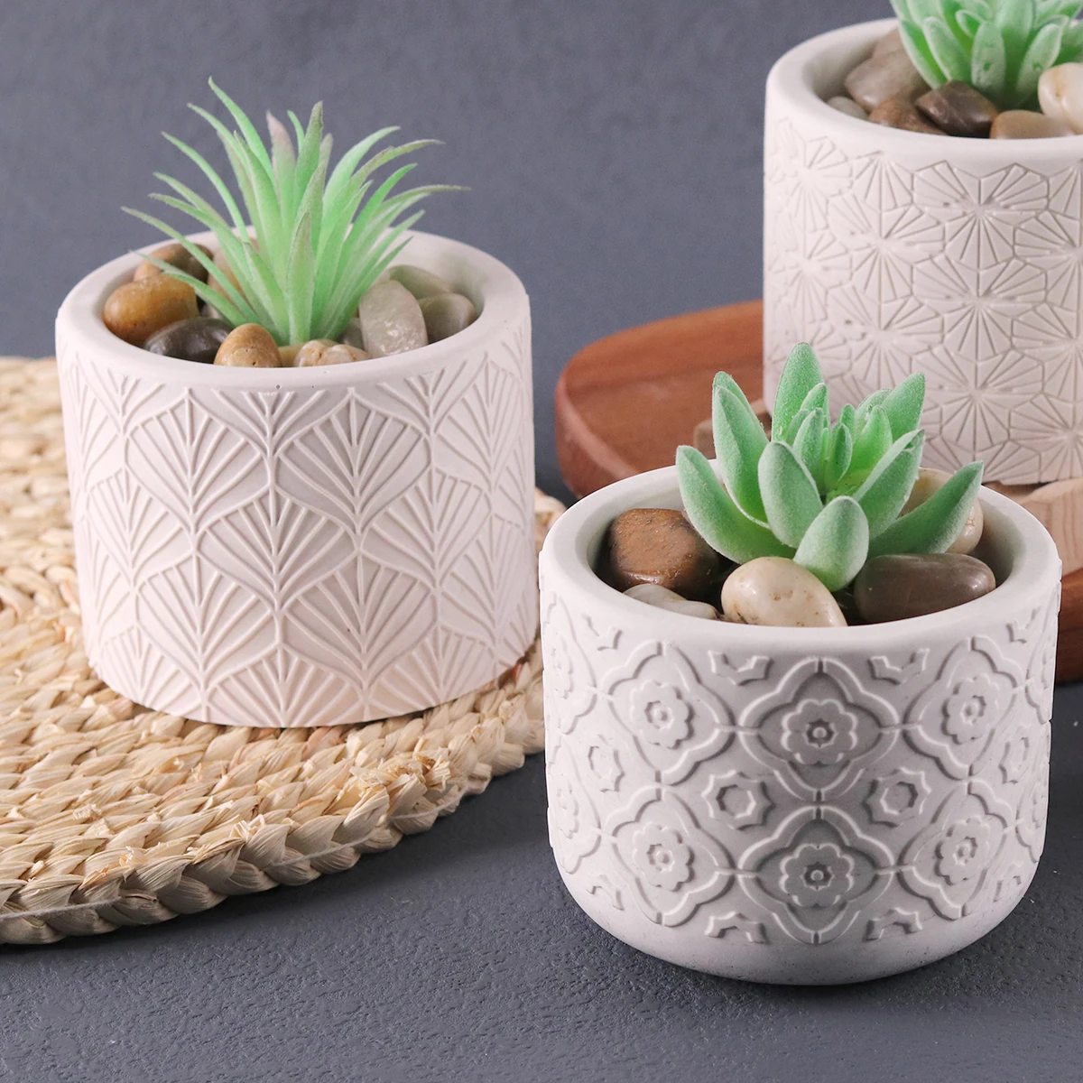Cylinder Flower Pot Silicone Molds DIY Cement Concrete Plaster Candle ...