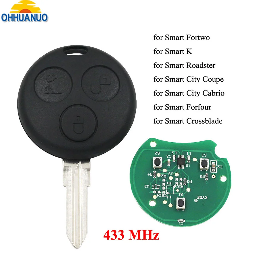3 Buttons Smart Remote key Fob 433/434MHz For Benz Key Smart Fortwo ...
