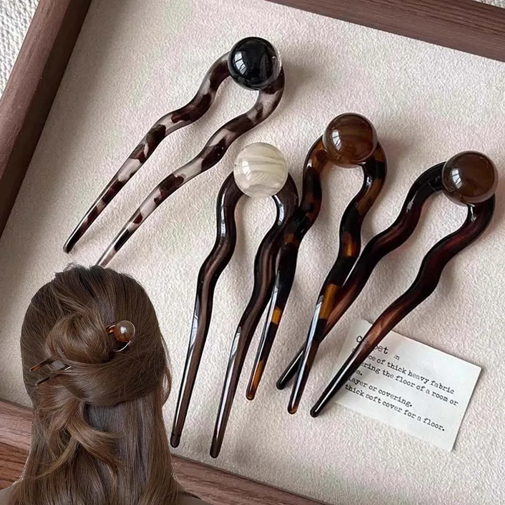 Retro-U-shaped-Hairpin-Female-Acetate-Wave-Hair-Forks-Head-Pan-Hair ...