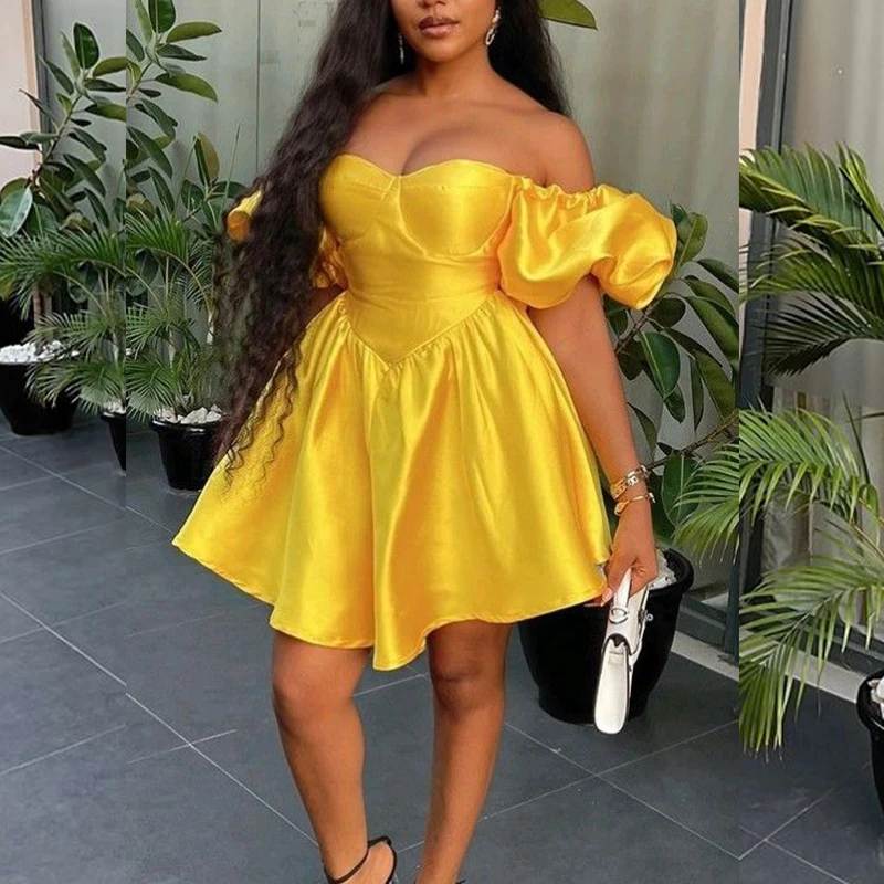 Yellow Short Prom Dresses for Women Off Shoulder A Line Party Dress ...