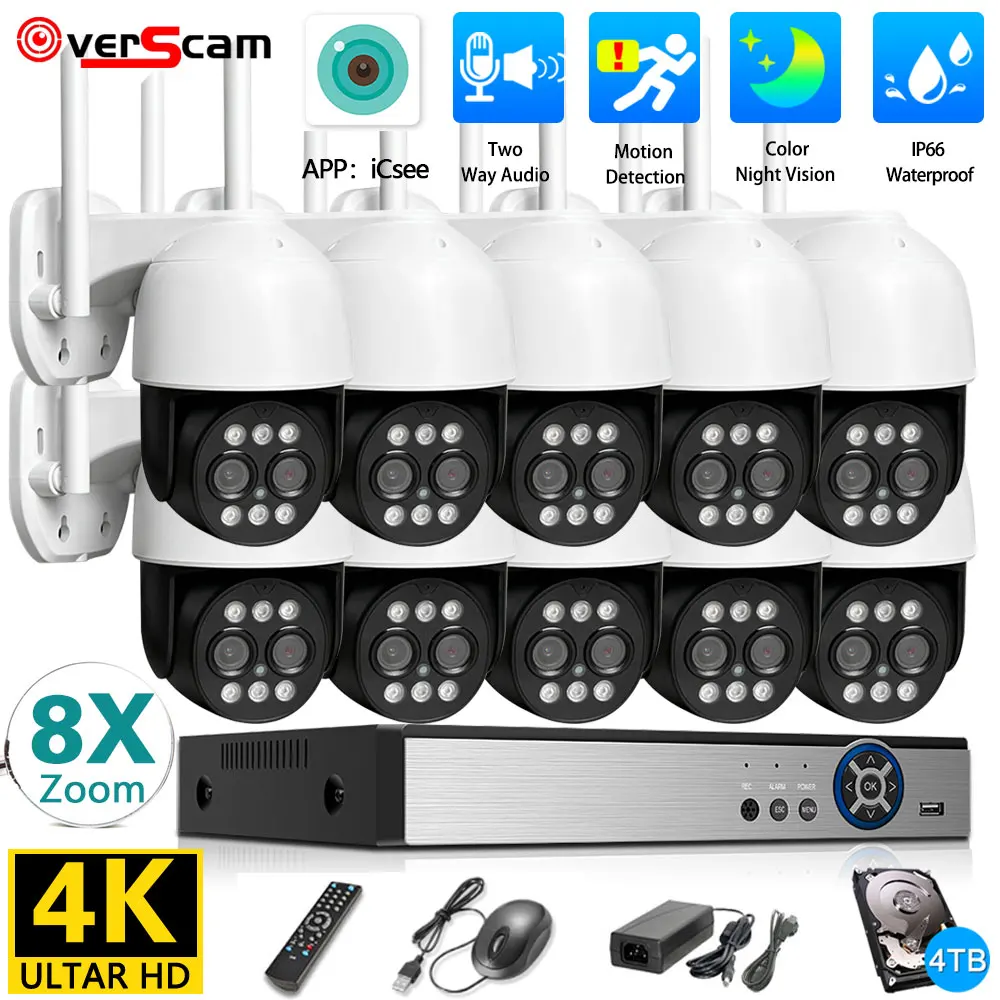 Kit de videovigilancia inalámbrico, sistema de seguridad PTZ con WiFi ...