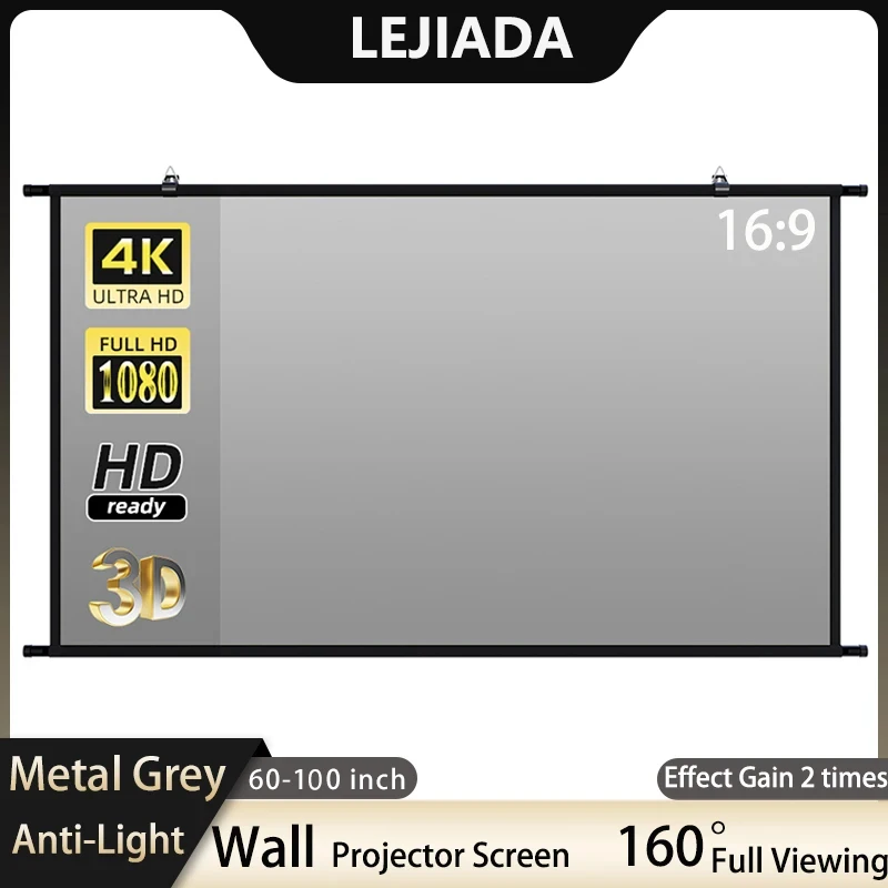LEJIADA-Projector-Screen-Wall-Mounted-60-84-100-inch-Metal-Grey-Anti ...