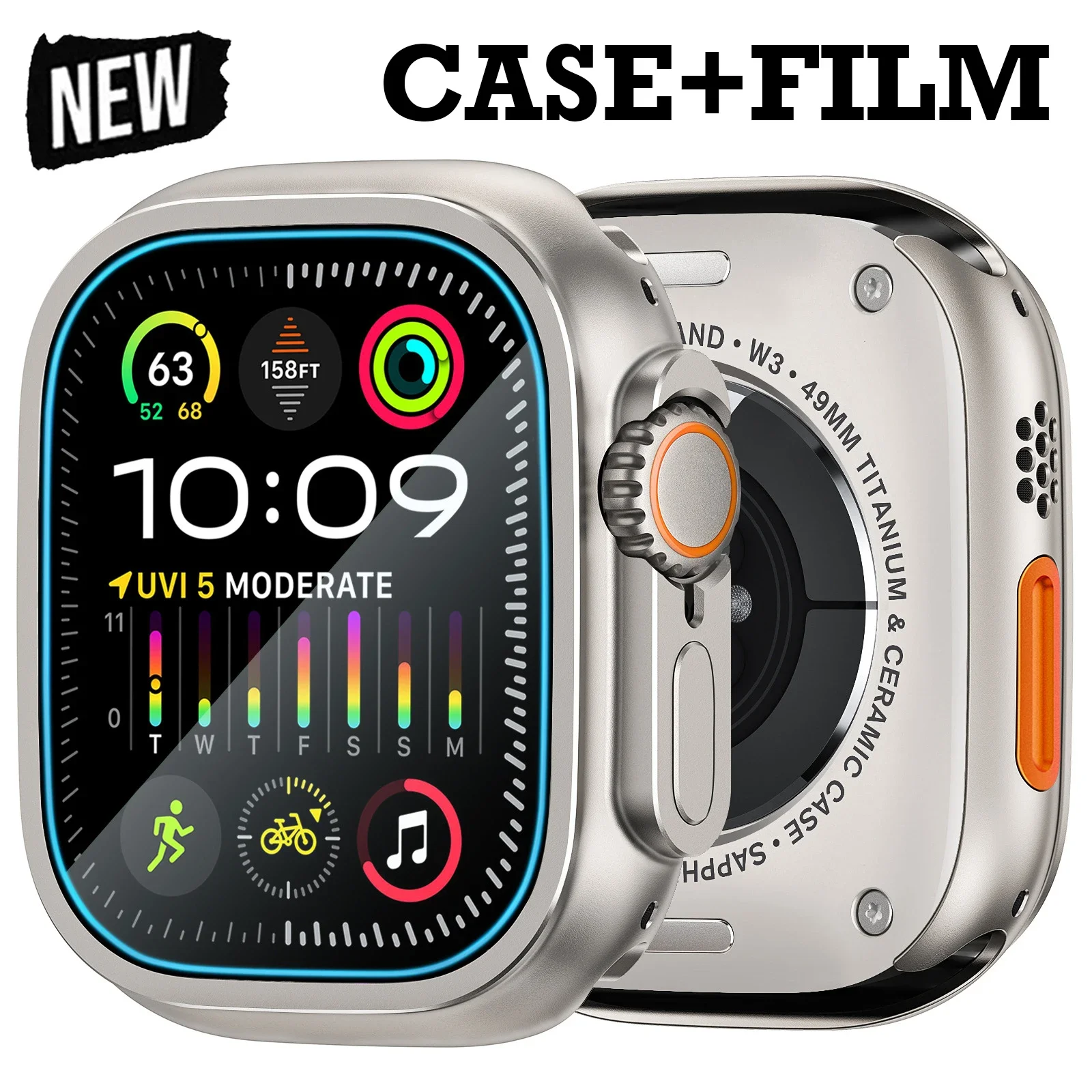 Glass+Metal Cover for Apple Watch Case Ultra 2 3 49mm Smartwatch Bumper ...