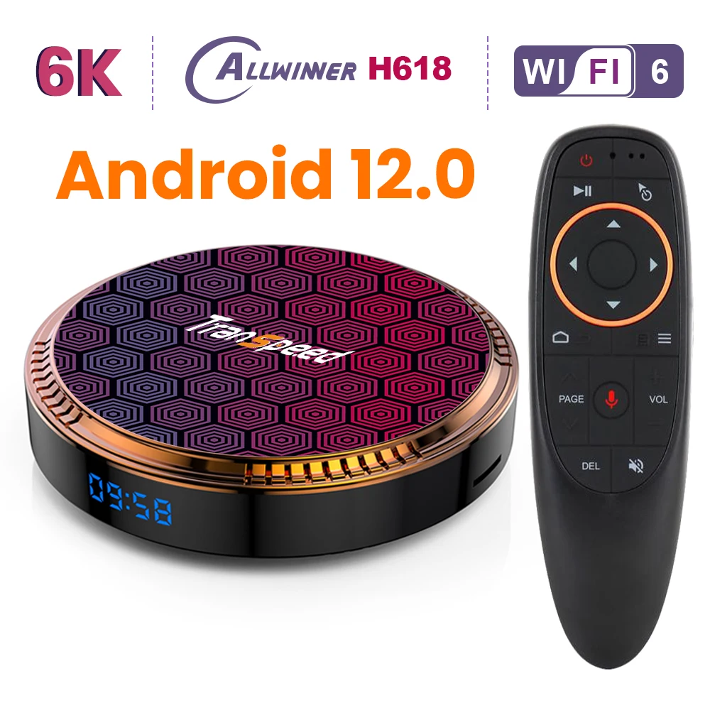 Transpeed 안드로이드 12 TV 박스 Wifi6, Allwinner H618 HDR10 + 6K 4K 3D BT5.0 + 쿼드코어 Cortex A53 미디어 플레이어 ...