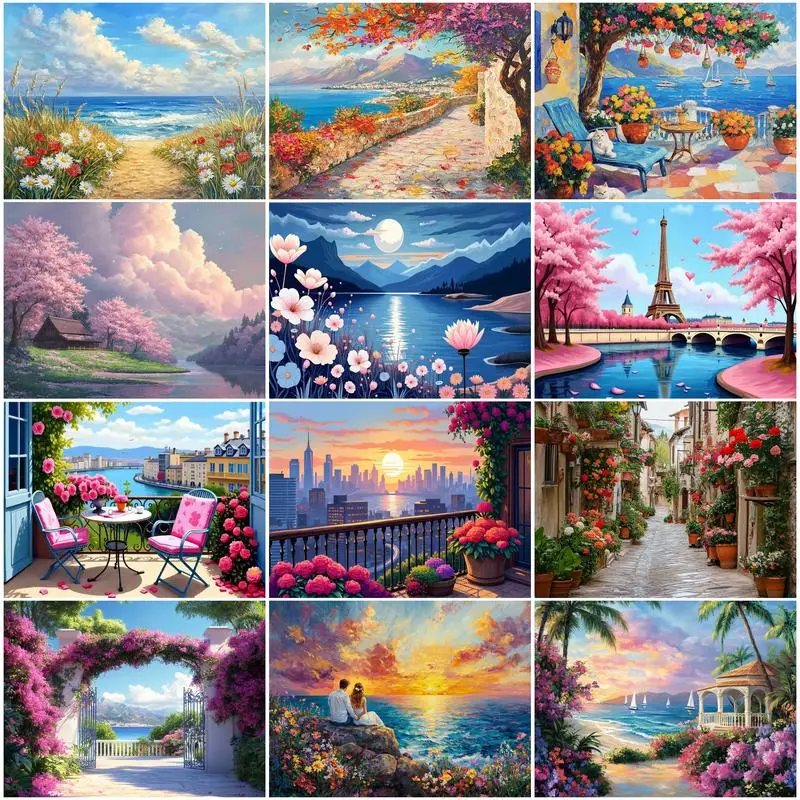 RUOPOTY Painting By Numbers Draw flowers scenery Oil Crafts Pictures ...