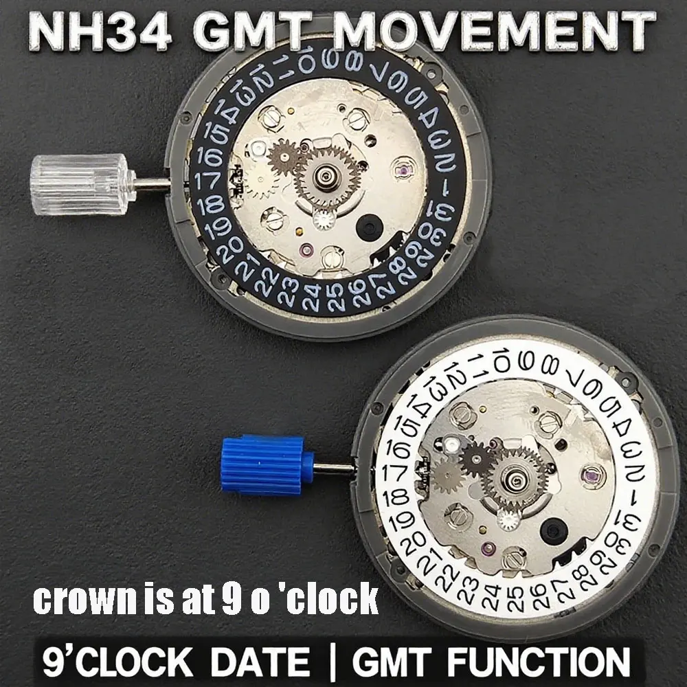 Left-hand NH34 GMT NH34A automatic mechanical movement crown/date at 9 ...