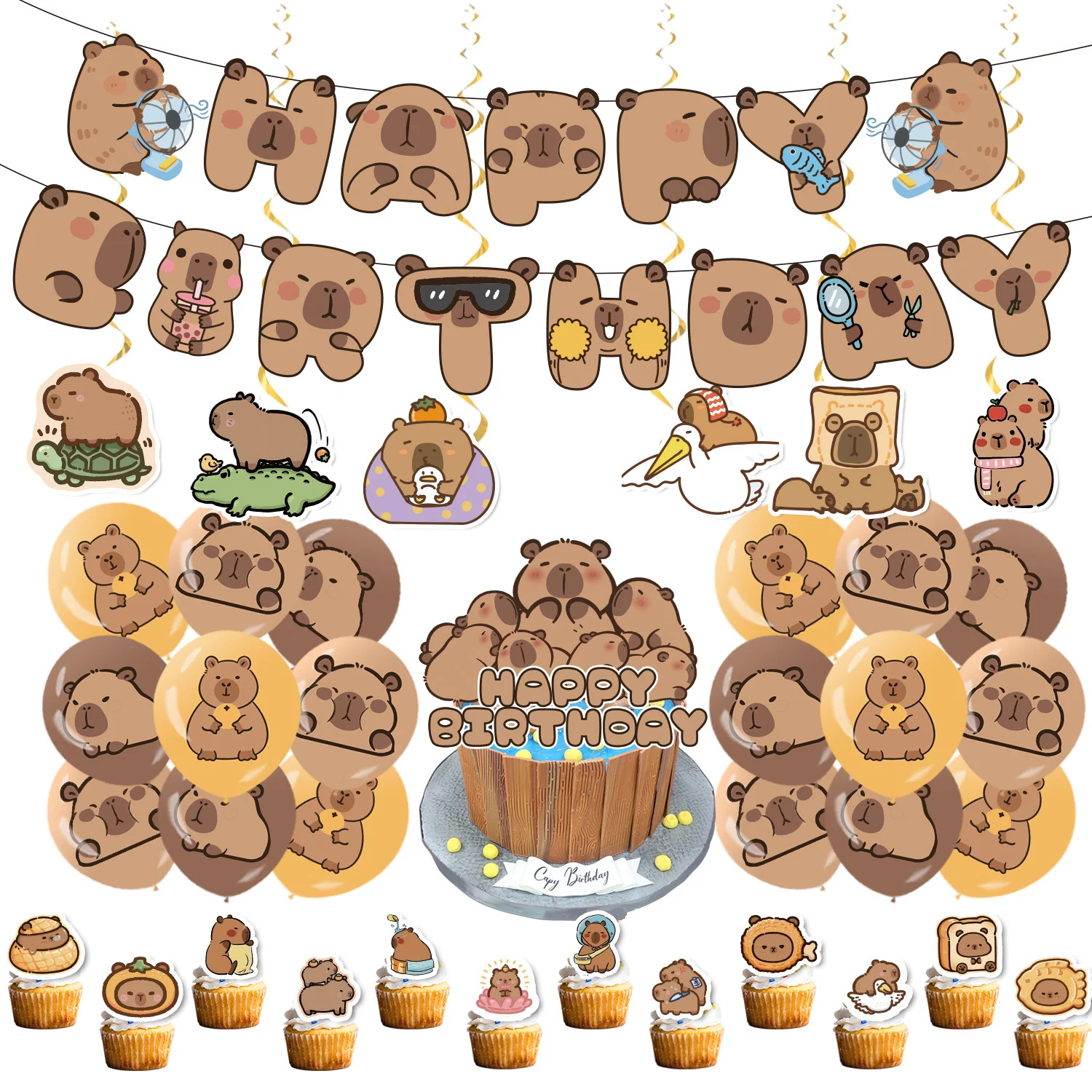 Capybara-Balloons-Happy-Birthday-Banner-Animal-Themed-Birthday ...